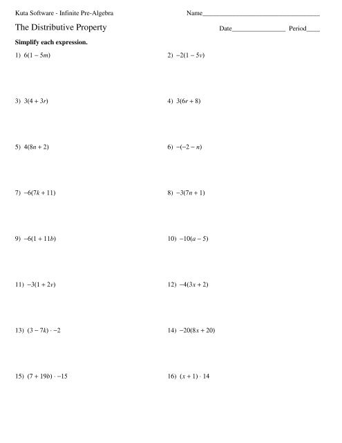 The Distributive Property Kuta Software Infinite Pre Maths Teaching