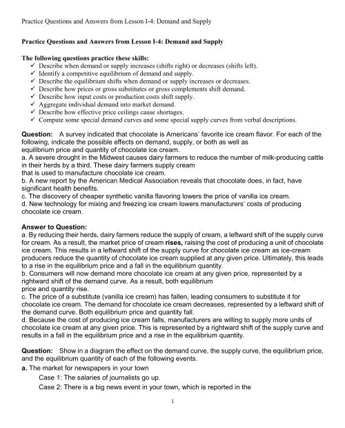 Practice Questions and Answers from Lesson I-4: Demand and ...