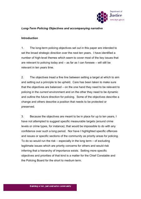 Long term policing objectives - Department of Justice