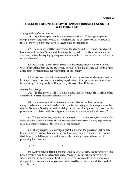 Annex G Prison Rules 35 â 45 & Adjudication forms