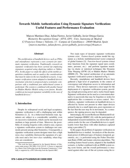 Towards Mobile Authentication Using Dynamic Signature Atvs