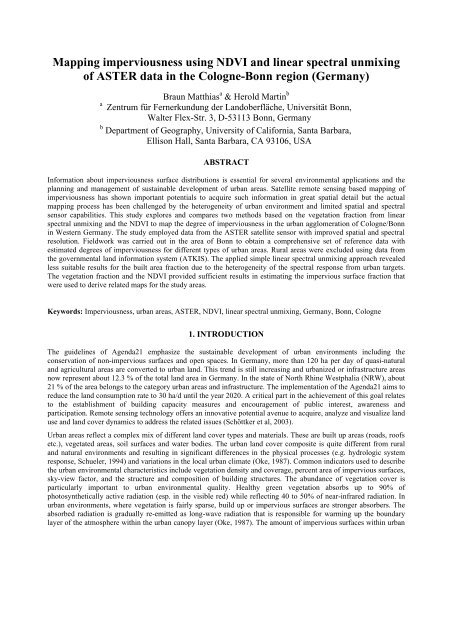 Mapping imperviousness using NDVI and linear spectral unmixing ...