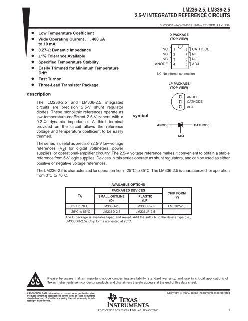 lm236-2.5, lm336-2.5 2.5-v integrated reference circuits - Datasheet ...