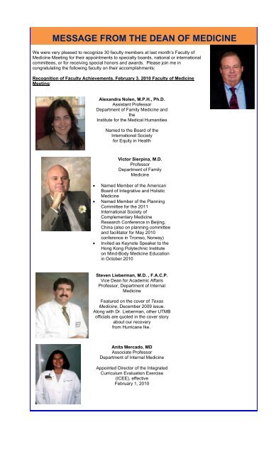 MESSAGE FROM THE DEAN OF MEDICINE - School of Medicine