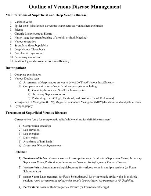 Outline of Venous Disease Management - Comprehensive Vein ...