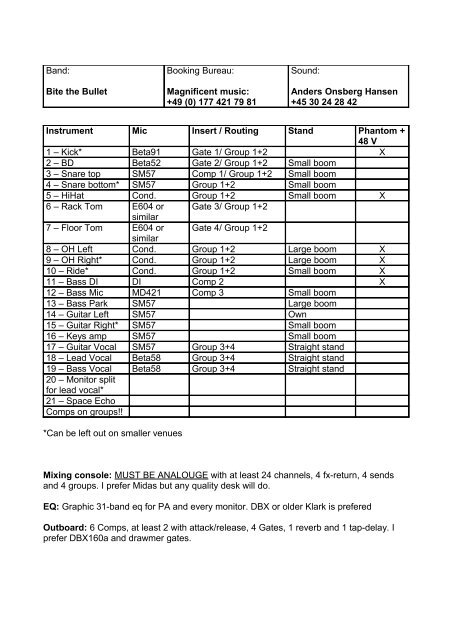 Technical rider - Magnificent Music