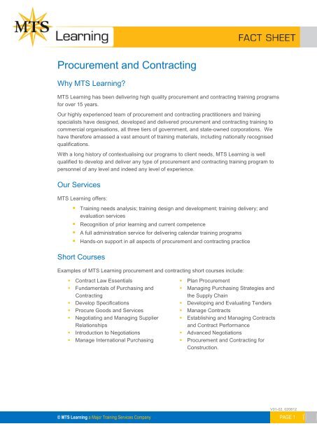 Procurement and Contracting - Major Training Services