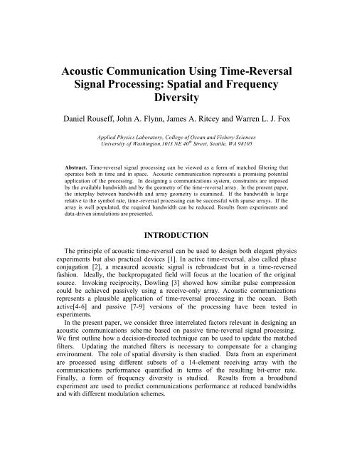 Acoustic Communication Using Time Reversal Signal Processing