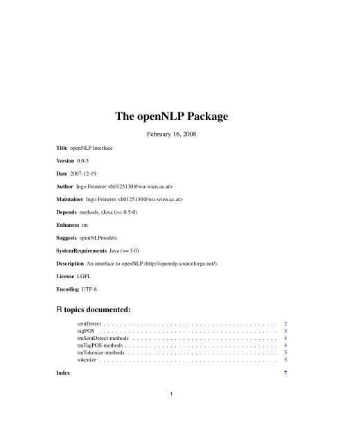 The openNLP Package