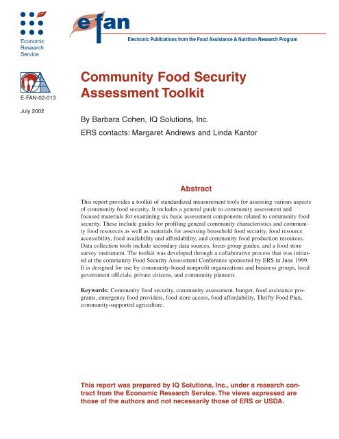 Community Food Security Assessment Toolkit - Agricultural Marketing