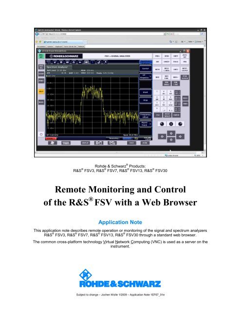 Remote Monitoring and Control with VNC - Rohde & Schwarz