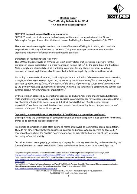 Briefing Paper The Trafficking Debate And Sex Work â An Scot Pep