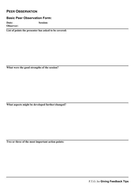 Basic Peer Observation Form: