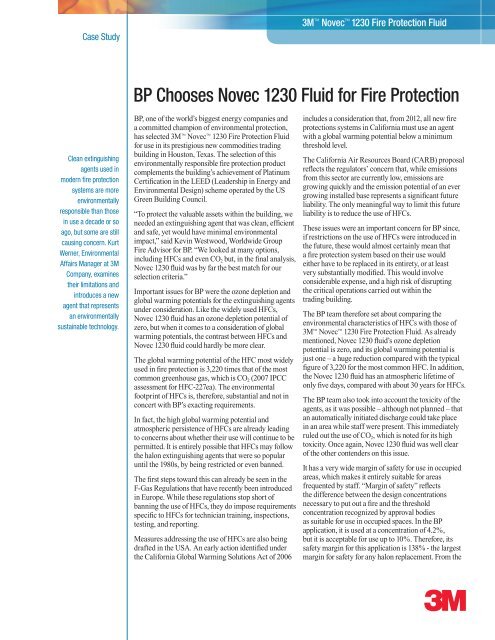 BP Chooses Novec 1230 Fluid for Fire Protection - 3M