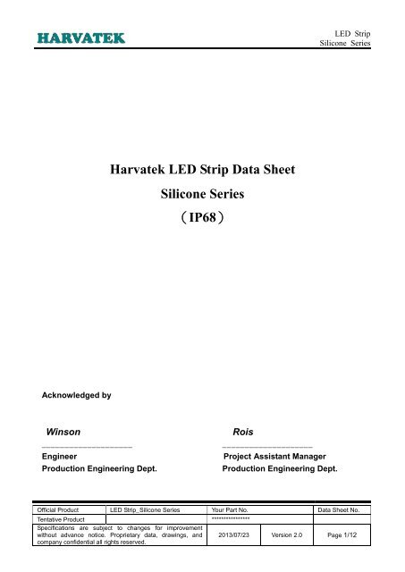 Harvatek LED Strip Data Sheet Silicone Series