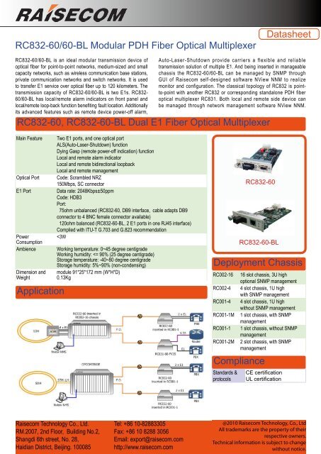 Datasheet RC832-60/60-BL Modular PDH Fiber ... - Email this page