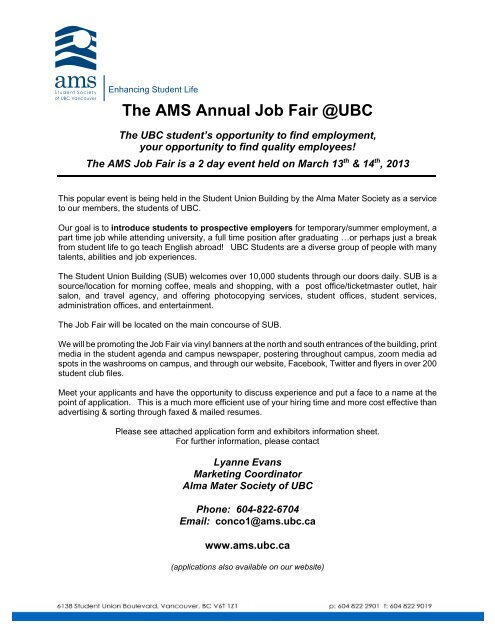 Job Fair Application Form - Alma Mater Society of UBC
