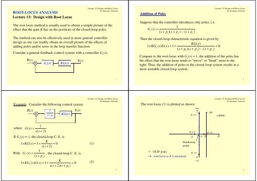 ROOT-LOCUS ANALYSIS Lecture 13: Design with Root Locus ( ) 1+