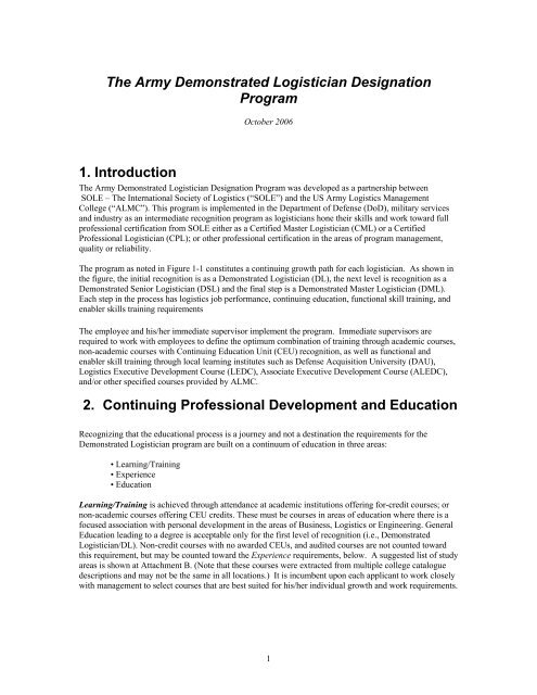 The Demonstrated Logistician Designation Program