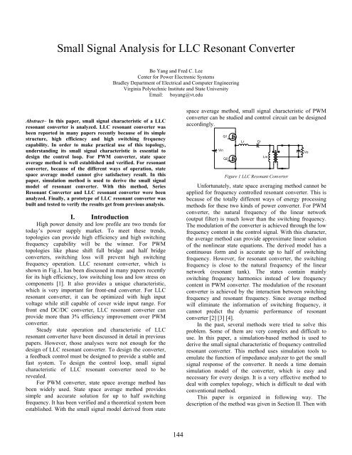 Small Signal Analysis for LLC Resonant Converter