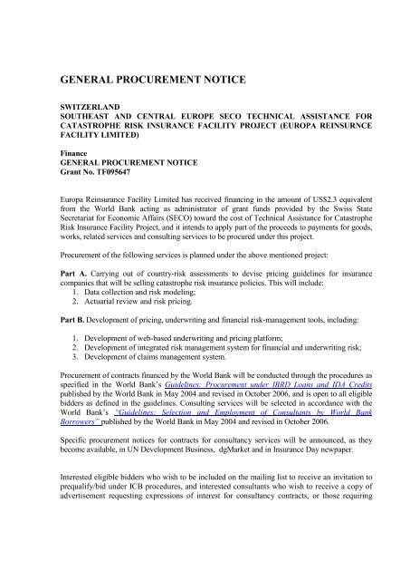 GENERAL PROCUREMENT NOTICE - EUROPA RE