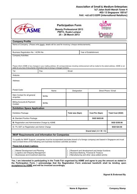Participation Form - The Association of Small and Medium Enterprises