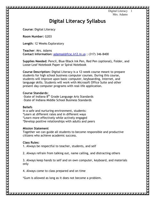 Digital Literacy Syllabus - FCSC Library Home