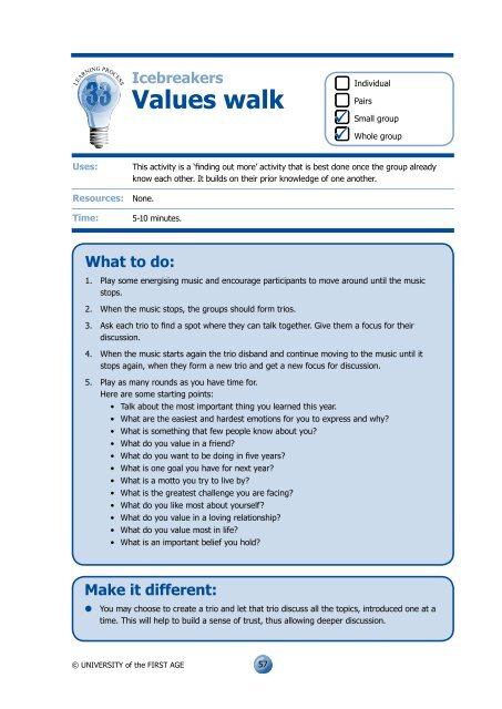 Values walk - University of the First Age