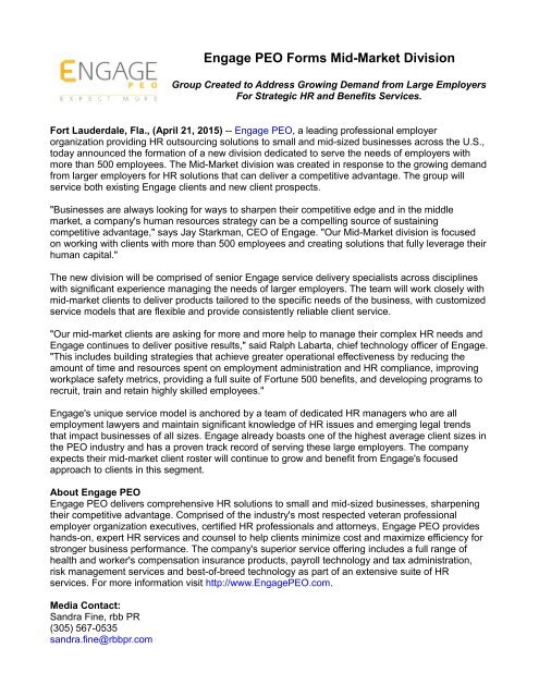 Engage PEO Forms Mid-Market Division