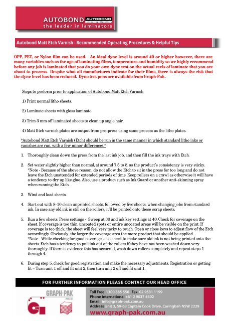 Autobond Matt Etch Varnish ~ Recommended Operating Procedures