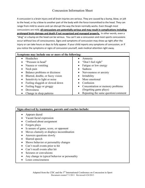 IHSA Concussion Information Sheet