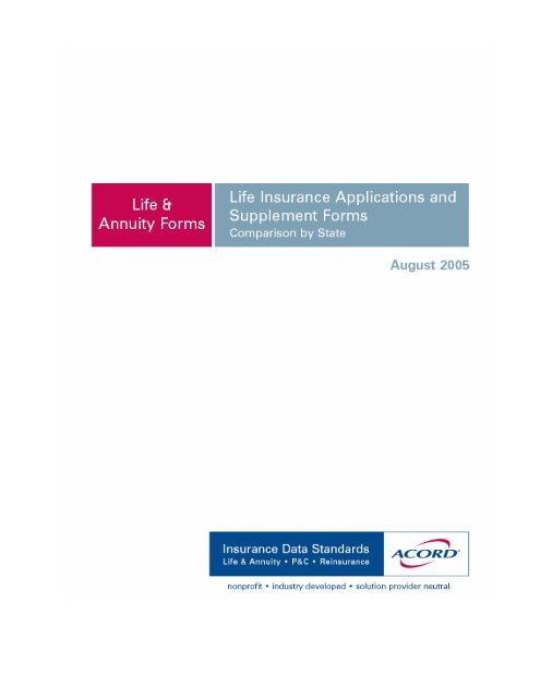 life insurance application and supplement forms - Acord