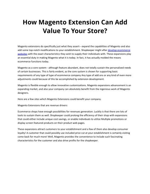 How Magento Extension Can Add Value To Your Store?