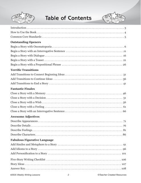 Table of Contents - Teacher Created Resources