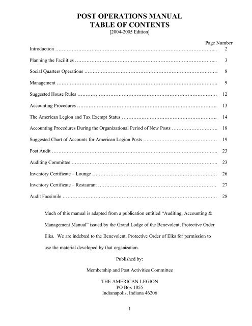 Post Operations Manual - The American Legion