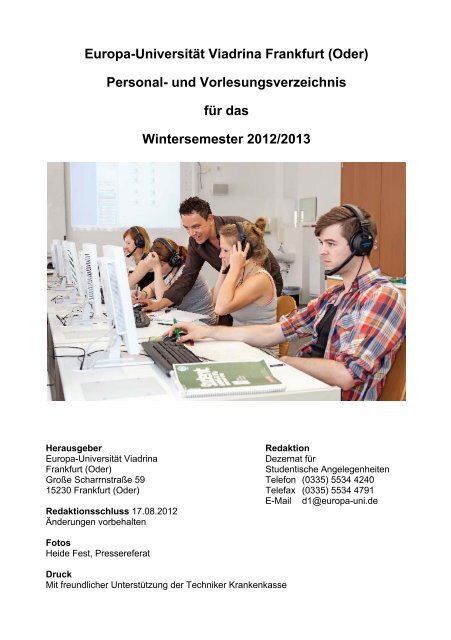 und Vorlesungsverzeichnis - Europa-Universität Viadrina Frankfurt und Vorlesungsverzeichnis - Europa-Universität Viadrina Frankfurt