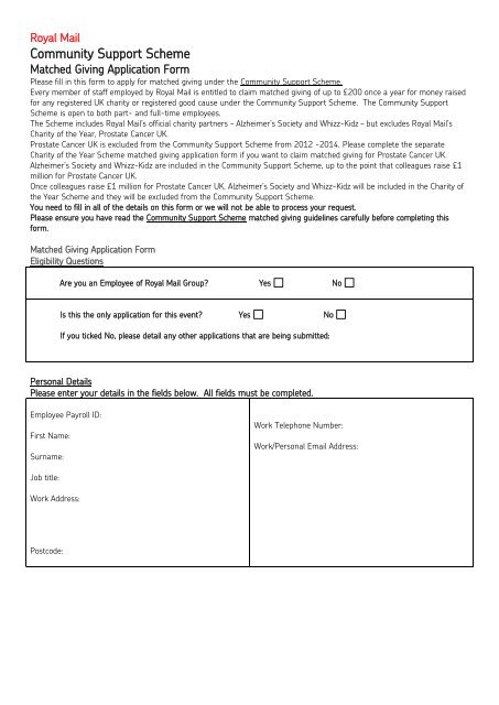 Community Support scheme application form - myroyalmail