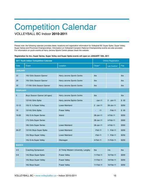 Competition Calendar - Volleyball BC