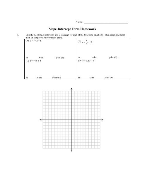 Slope-Intercept Form Homework - Teach Engineering