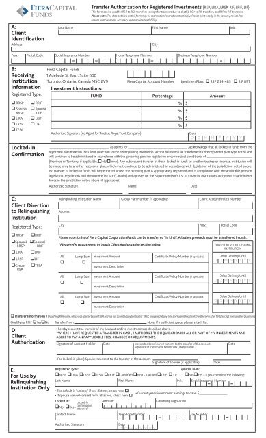 Registered Plan Transfer Form - Fiera Capital