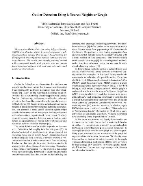 Outlier Detection Using K Nearest Neighbour Graph Joensuu