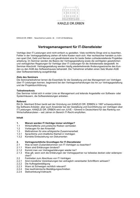 IT-Verträge für Software ... - Kanzlei Dr. Erben