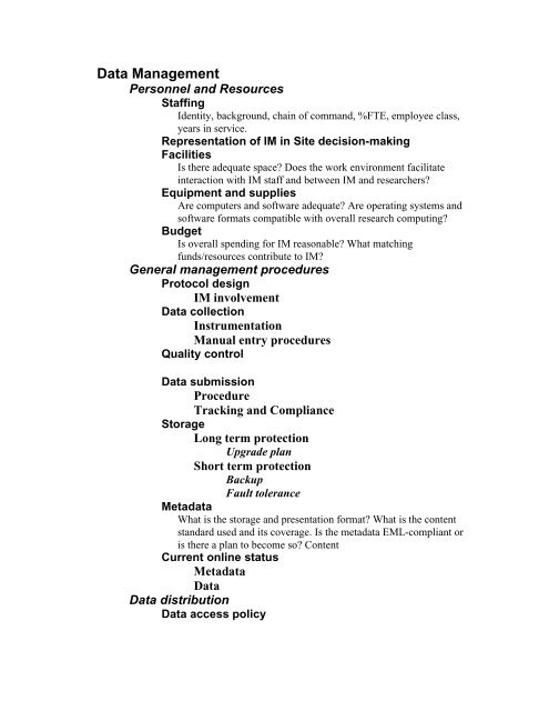 Data Management Review Checklist