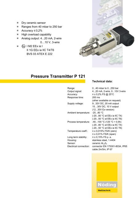 Pressure Transmitter P 121 - Nöding Meßtechnik GmbH