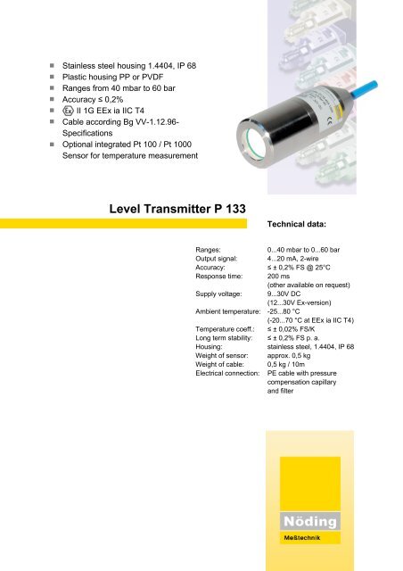 Level Transmitter P 133 - Nöding Meßtechnik GmbH