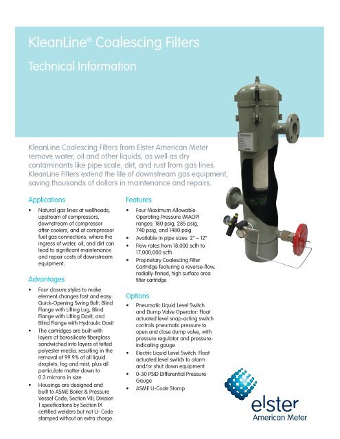 KleanLineÂ® Coalescing Filters - Elster American Meter