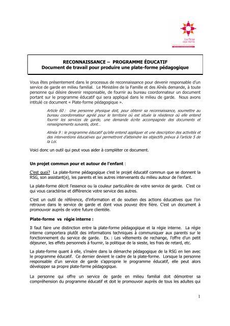 Outil plate-forme pédagogique Milieu familial - CPE La Rose des ...