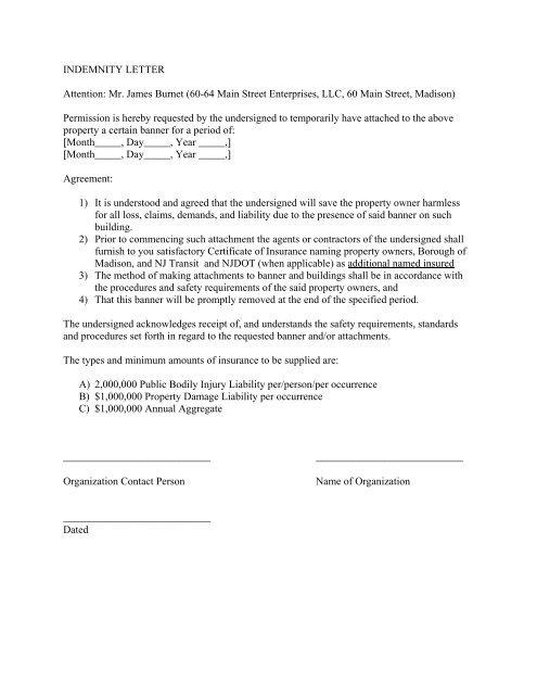 indemnity letters - RoseNet