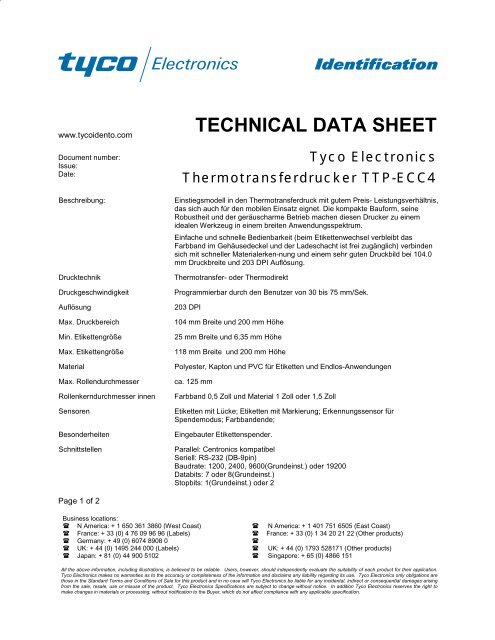 TECHNICAL DATA SHEET
