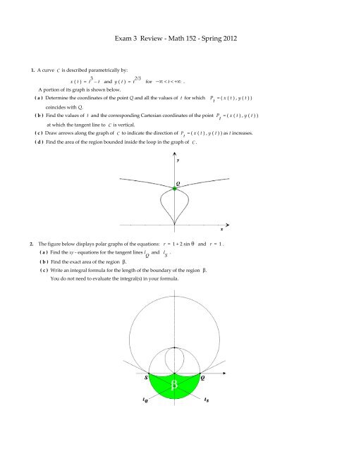 Exam 3 Review - Math 152 - Spring 2012